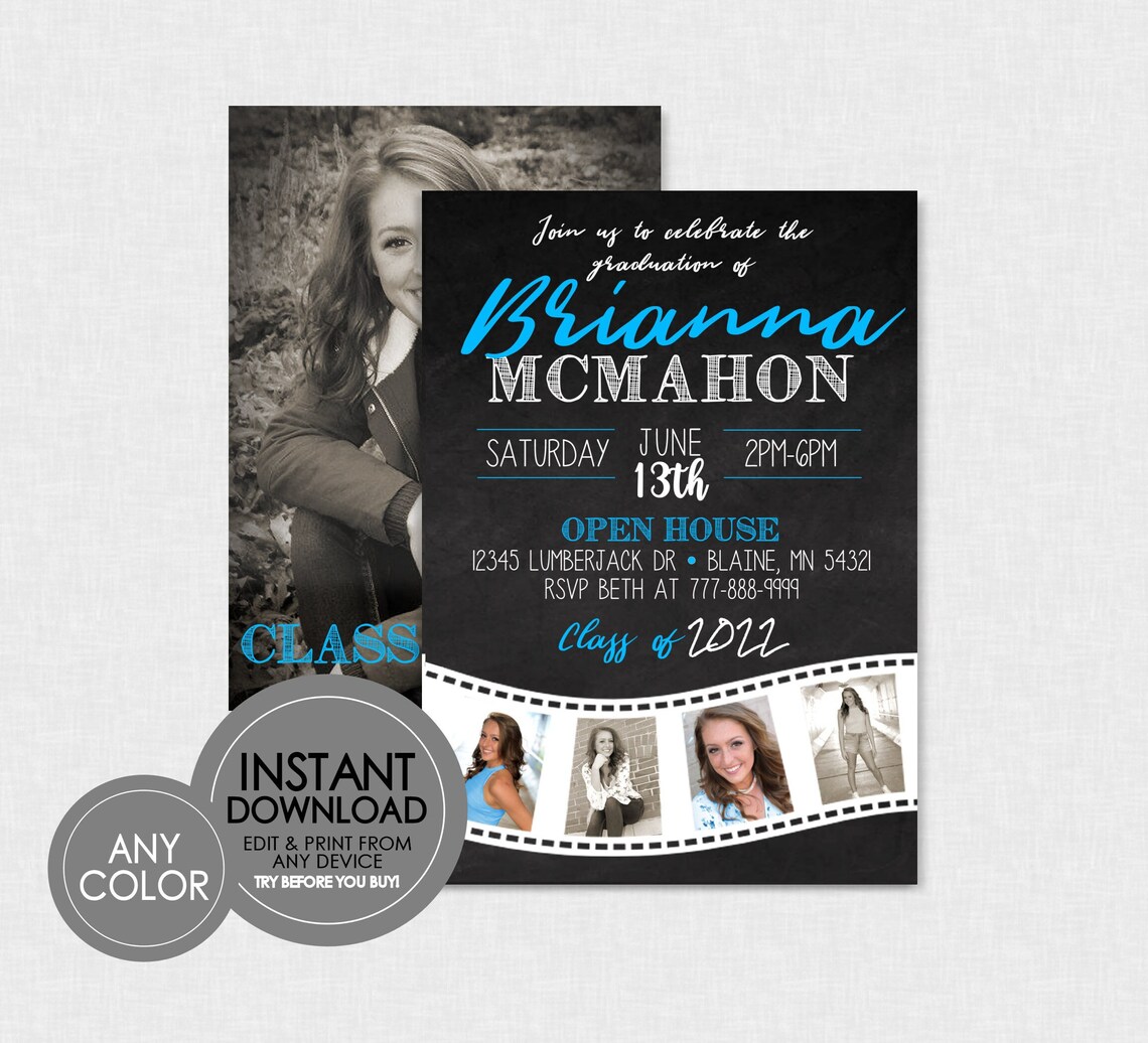 Graduation Photo Invitation EDITABLE INSTANT DOWNLOAD - Etsy