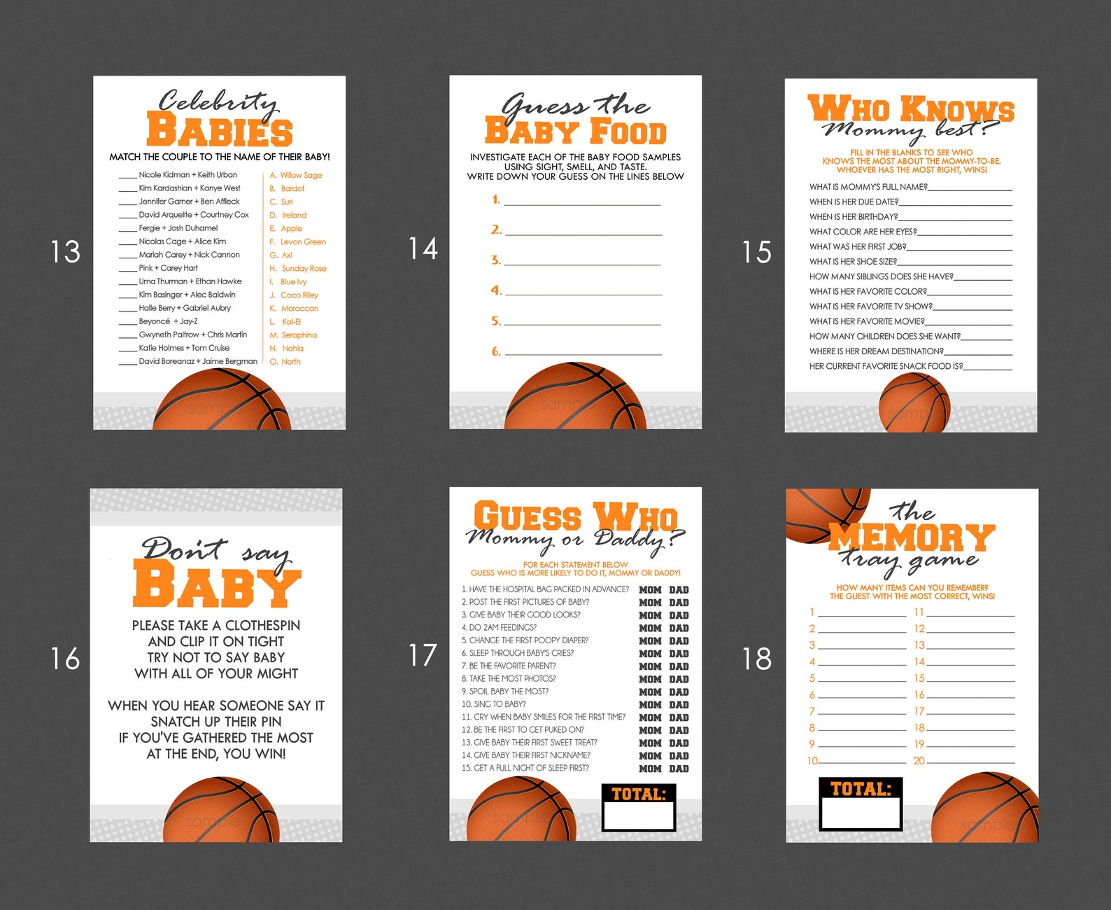 Basketball Baby Shower Games - PICK ANY 7 - 30 Games to Choose From ...