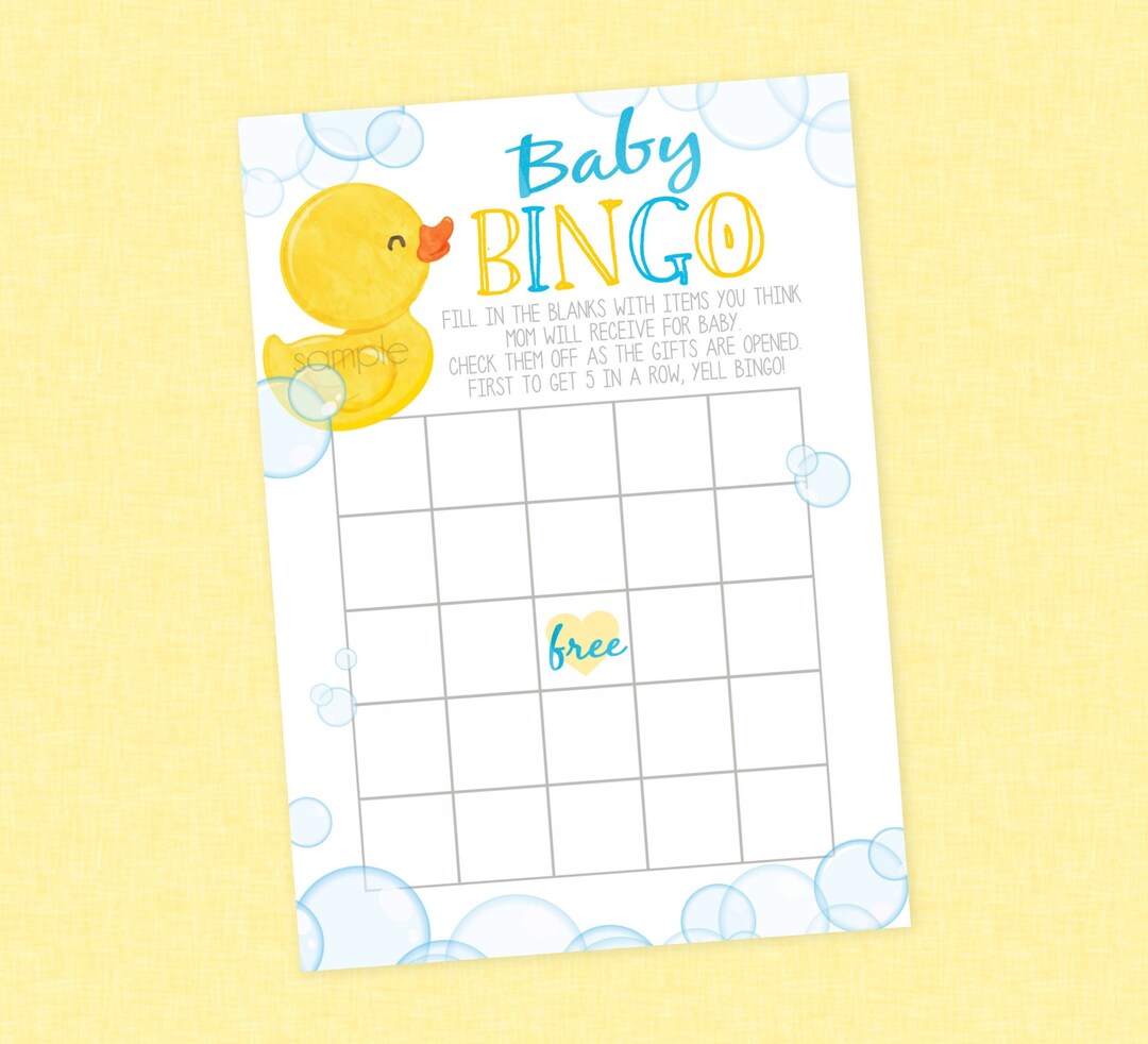 Rubber Duck Baby Shower Bingo - INSTANT DOWNLOAD - Duck Baby Shower ...