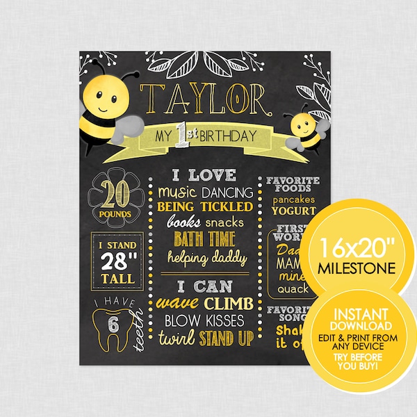 First Birthday Poster Bee - Etsy
