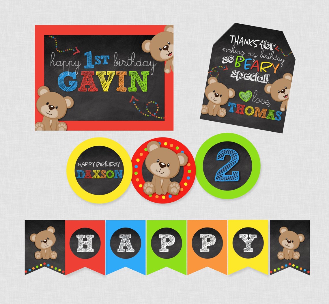 Teddy Bear Birthday Mini Party Pack Teddy Bear Birthday - Etsy