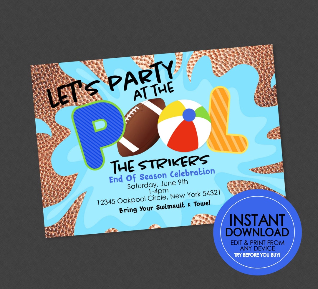 Football Pool Party Invitation - EDITABLE INSTANT DOWNLOAD - Football ...