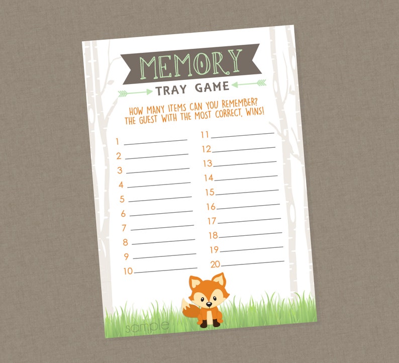 Memory Tray Baby Shower Game INSTANT DOWNLOAD Woodland - Etsy