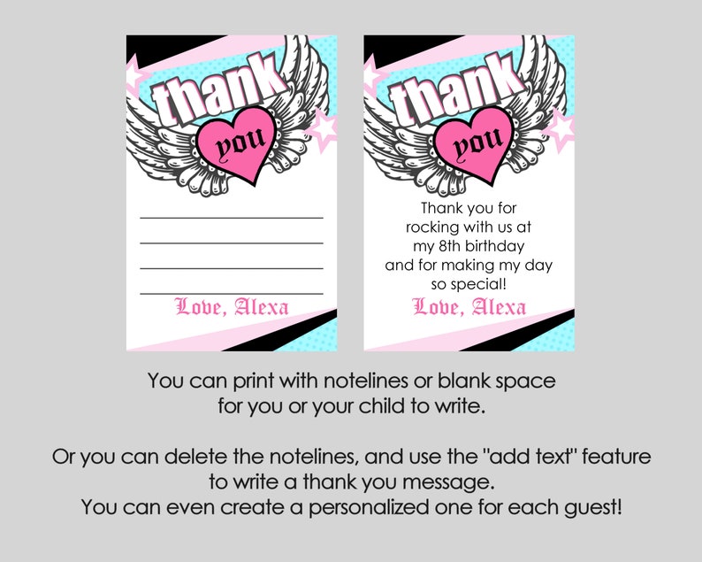 Girl Rockstar Thank You EDITABLE INSTANT DOWNLOAD Rockstar - Etsy