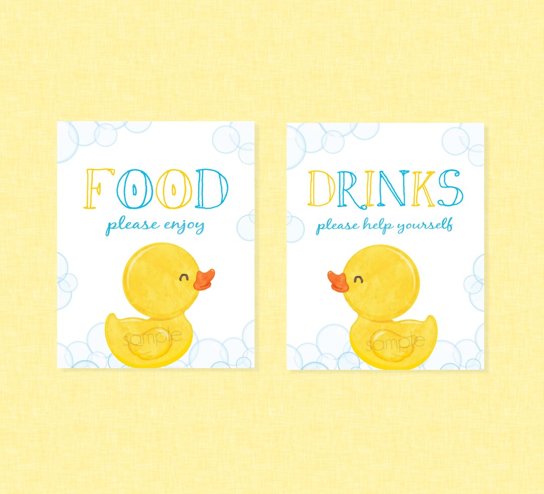 Rubber Duck Food & Drinks Party Signs - INSTANT DOWNLOAD - Duck Baby ...