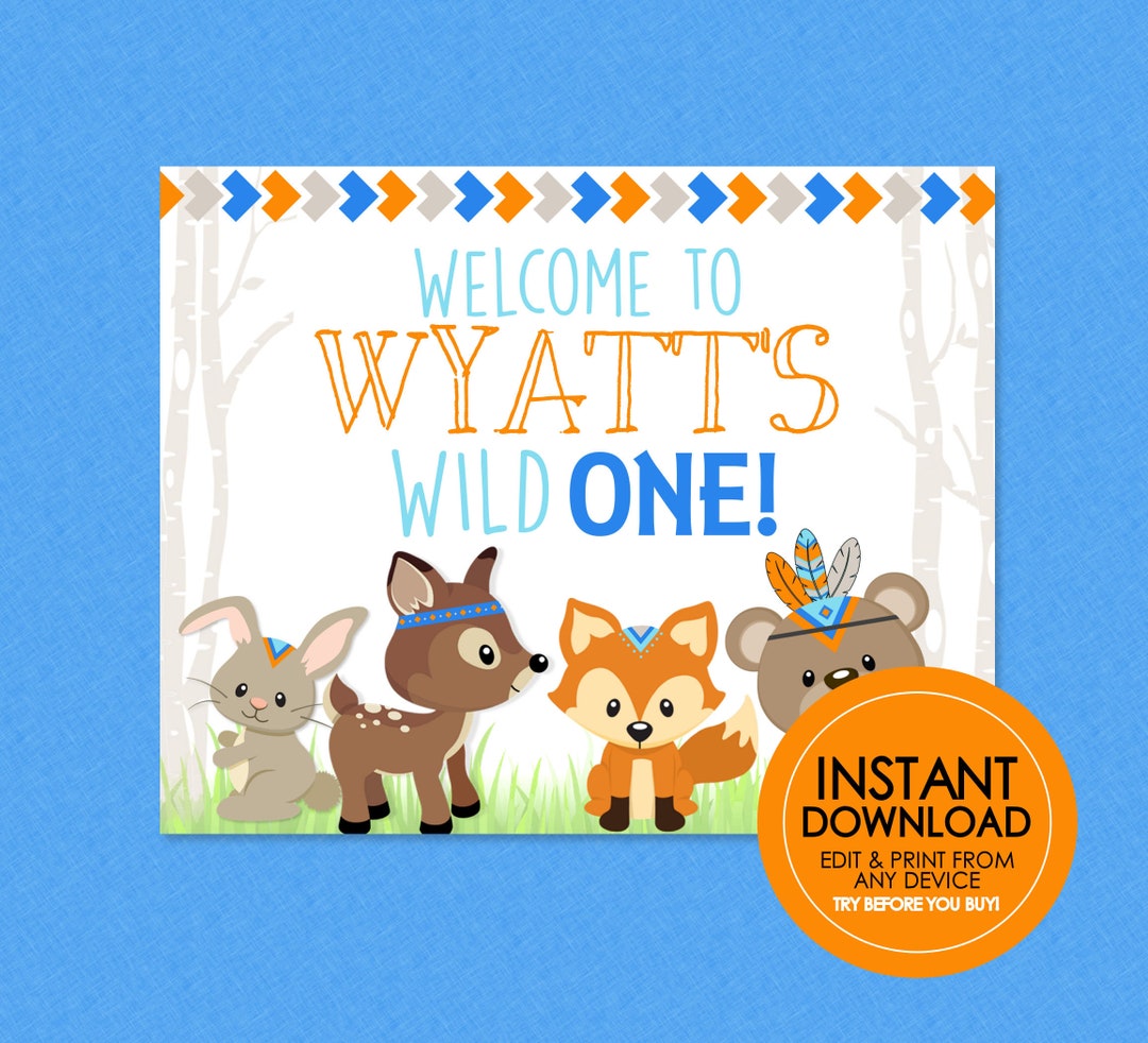 Woodland Party Sign EDITABLE INSTANT DOWNLOAD Woodland Welcome Sign ...