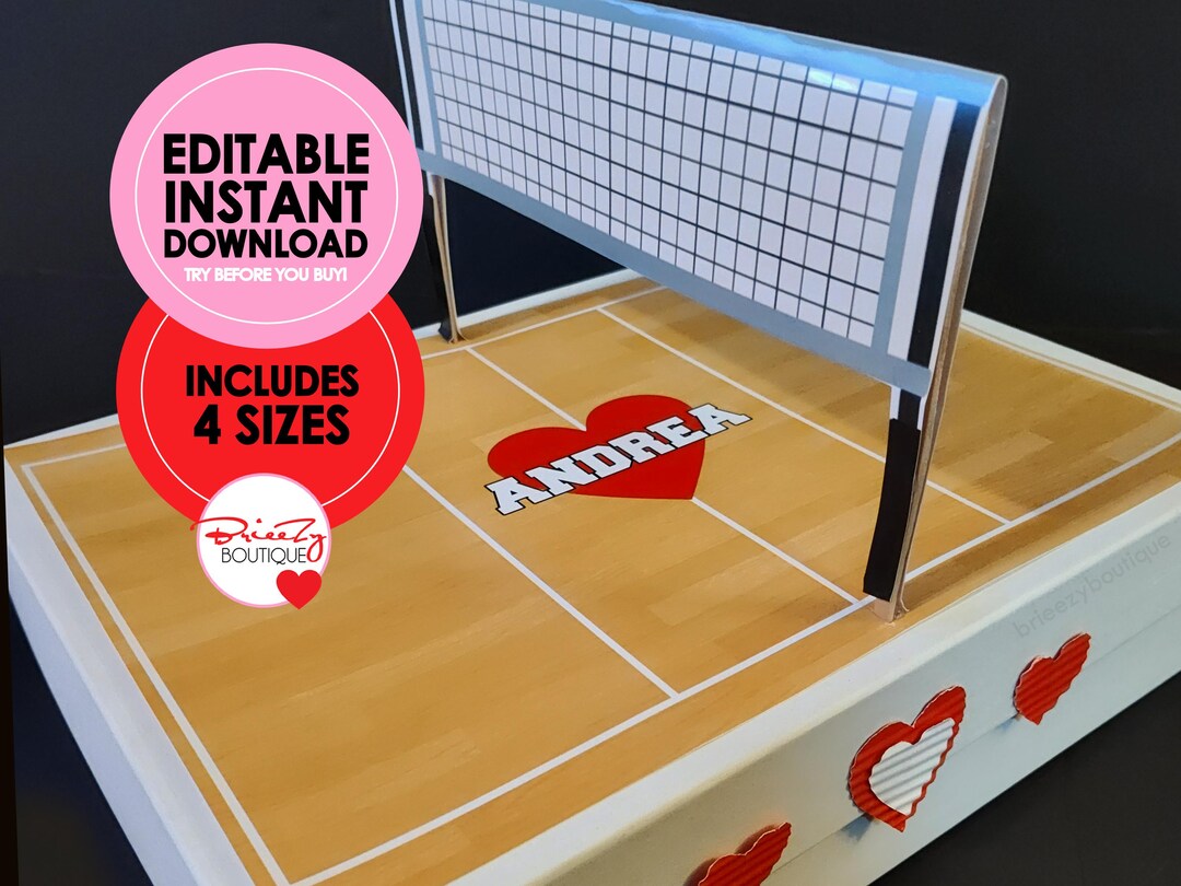 Printable Valentines Volleyball Court for Box - EDITABLE INSTANT ...