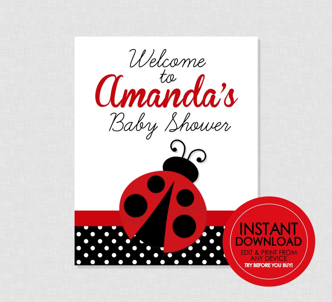 Ladybug Baby Shower Welcome Sign - EDITABLE INSTANT DOWNLOAD - Ladybug ...
