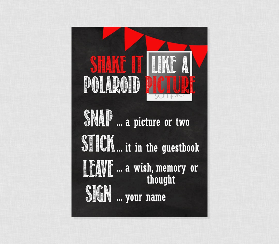 Shake It Like a Polaroid Picture Party Sign - INSTANT DOWNLOAD - Red ...