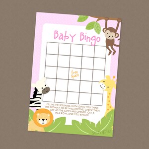 Girl Jungle Baby Shower Bingo - INSTANT DOWNLOAD - Safari Shower Games ...
