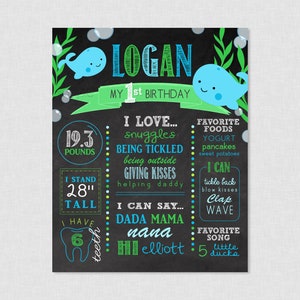 Whale Birthday Milestone Chalkboard - EDITABLE INSTANT DOWNLOAD - Under ...
