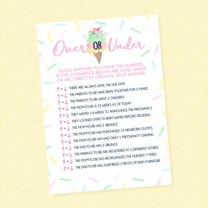 Over or Under Ice Cream Baby Shower Game INSTANT DOWNLOAD - Etsy