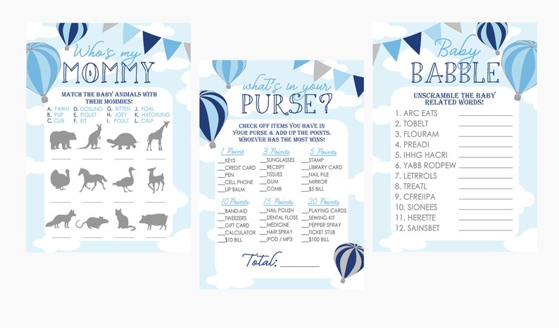 Blue Balloon Baby Shower Game Pack - INSTANT DOWNLOAD - Balloon Shower ...