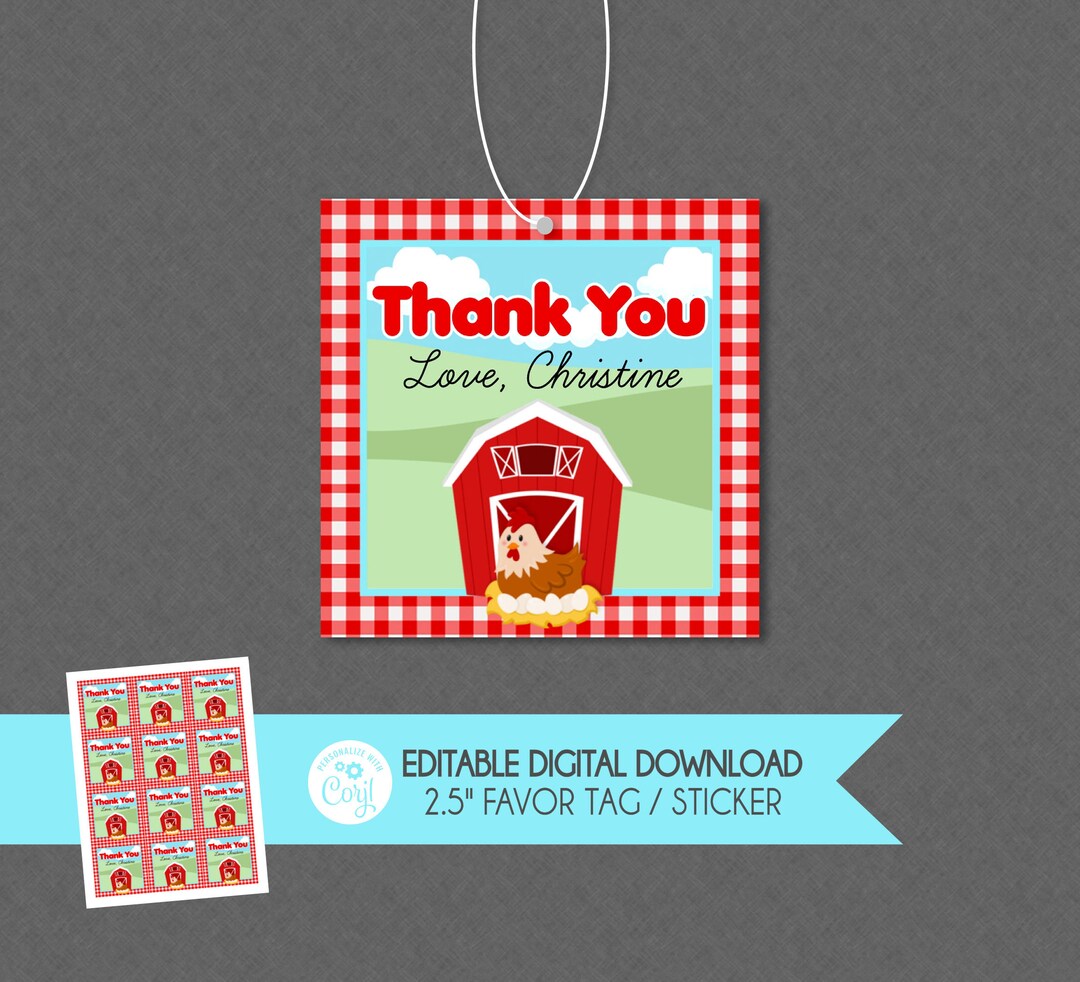 Farm Party Favor Tags EDITABLE INSTANT DOWNLOAD Farm Birthday Favor Tag ...