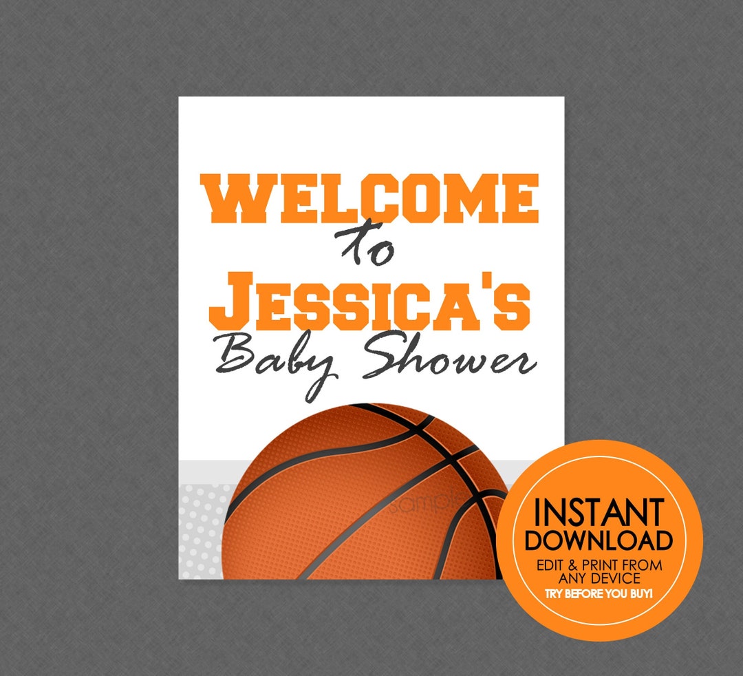 Basketball Baby Shower Welcome Sign - EEDITABLE INSTANT DOWNLOAD ...