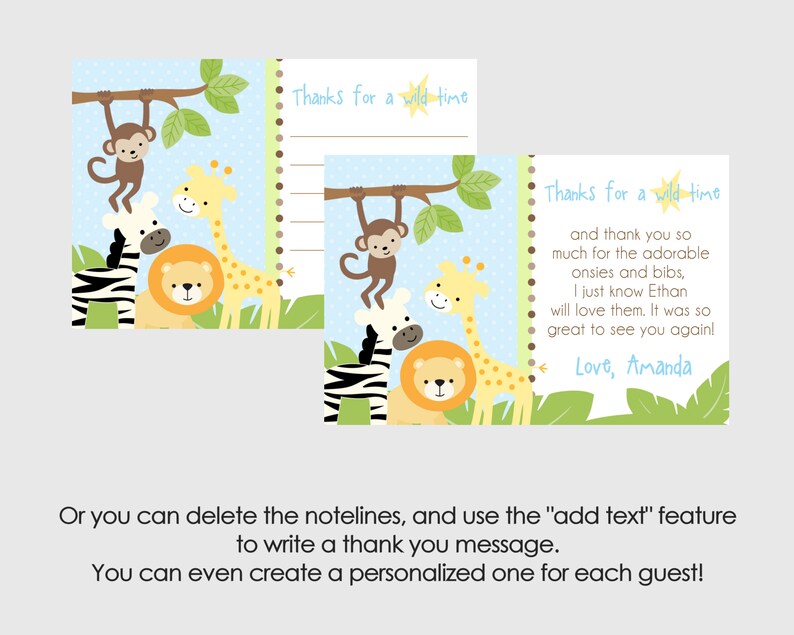 Safari Thank You Note EDITABLE INSTANT DOWNLOAD Jungle - Etsy
