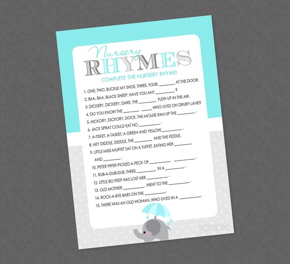 Baby Shower Nursery Rhyme Riddle Sheet Emoji Nursery Rhyme Quiz Free