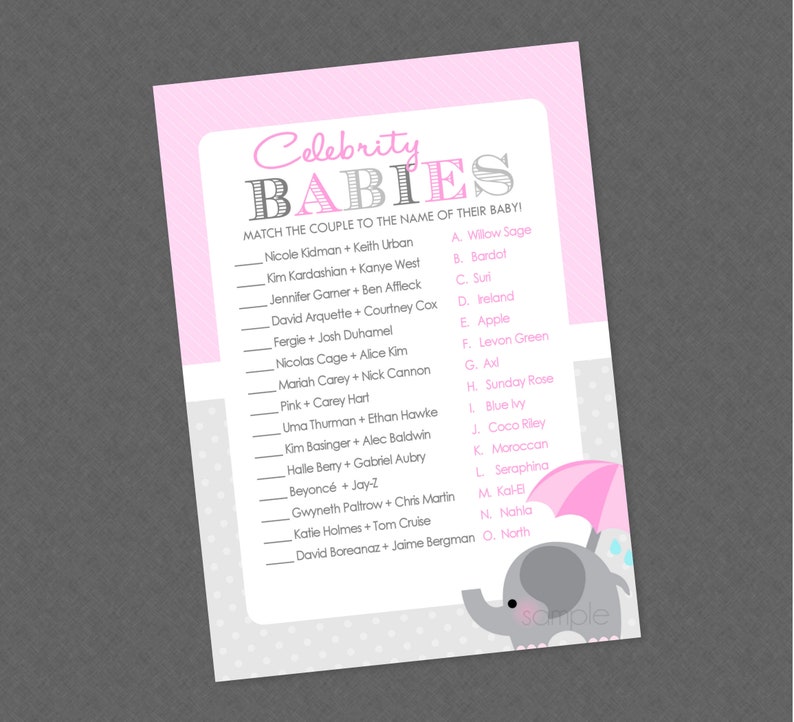Elephant Celebrity Babies Shower Game INSTANT DOWNLOAD Elephant Baby ...