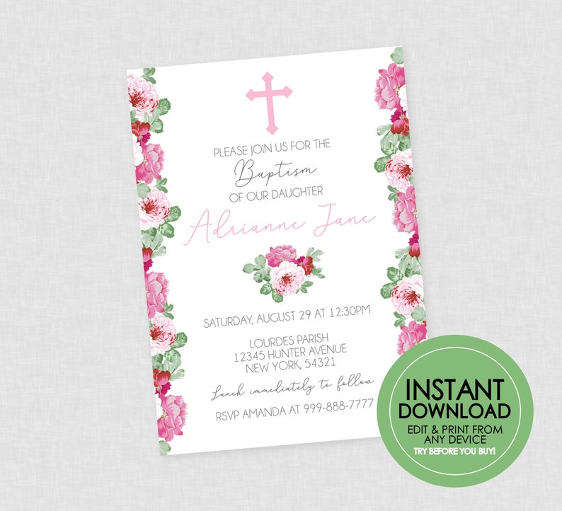 Elegant Floral Religious Invitation INSTANT DOWNLOAD Edit | Etsy