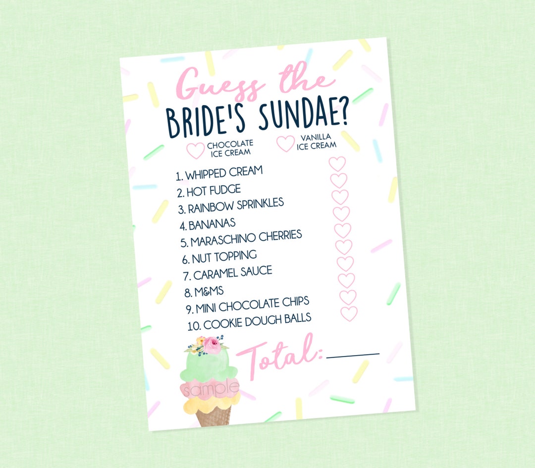 Guess the Bride's Sundae Bridal Shower Game - INSTANT DOWNLOAD - Ice ...