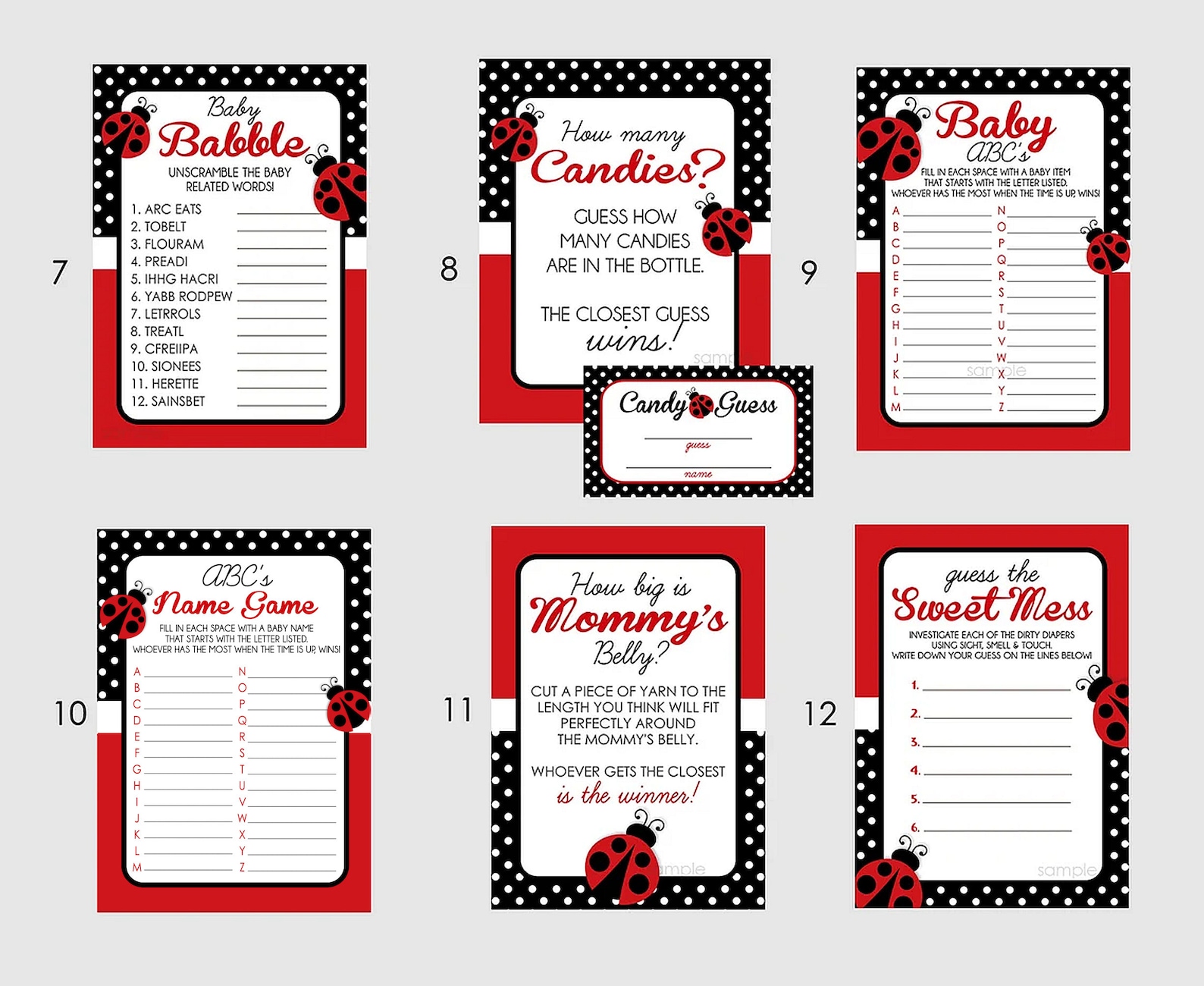 Ladybug Baby Shower Games PICK ANY 5 30 Games to Choose From Lady Bug ...