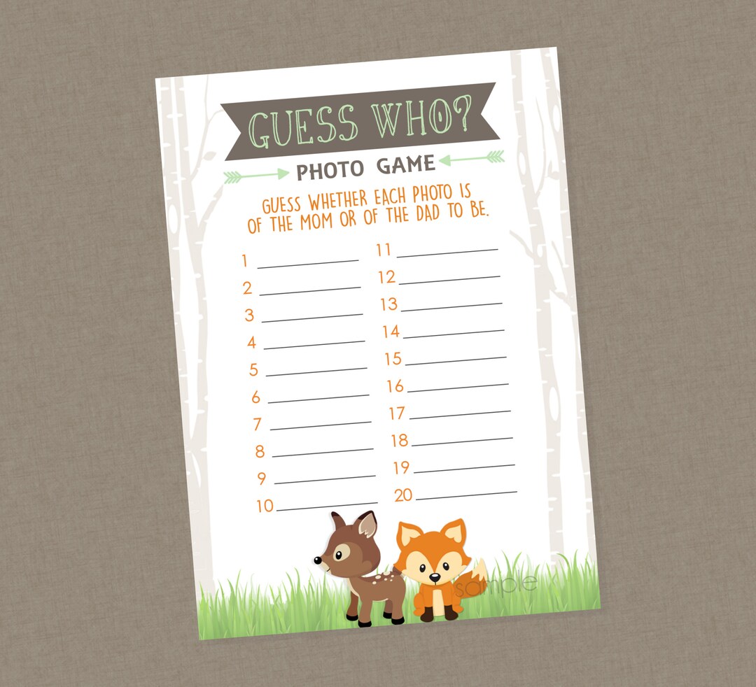 Guess Who Photo Baby Shower Game - INSTANT DOWNLOAD - Woodland Baby ...