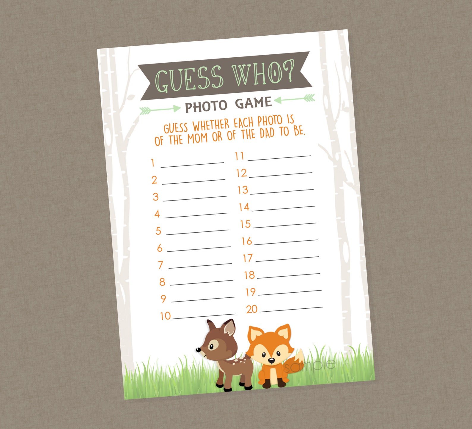 Guess Who Photo Baby Shower Game INSTANT DOWNLOAD Woodland - Etsy