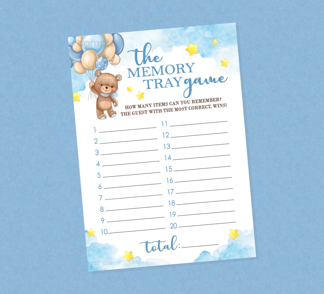 Bear Memory Tray Baby Shower Game - INSTANT DOWNLOAD - Bear Baby Shower ...