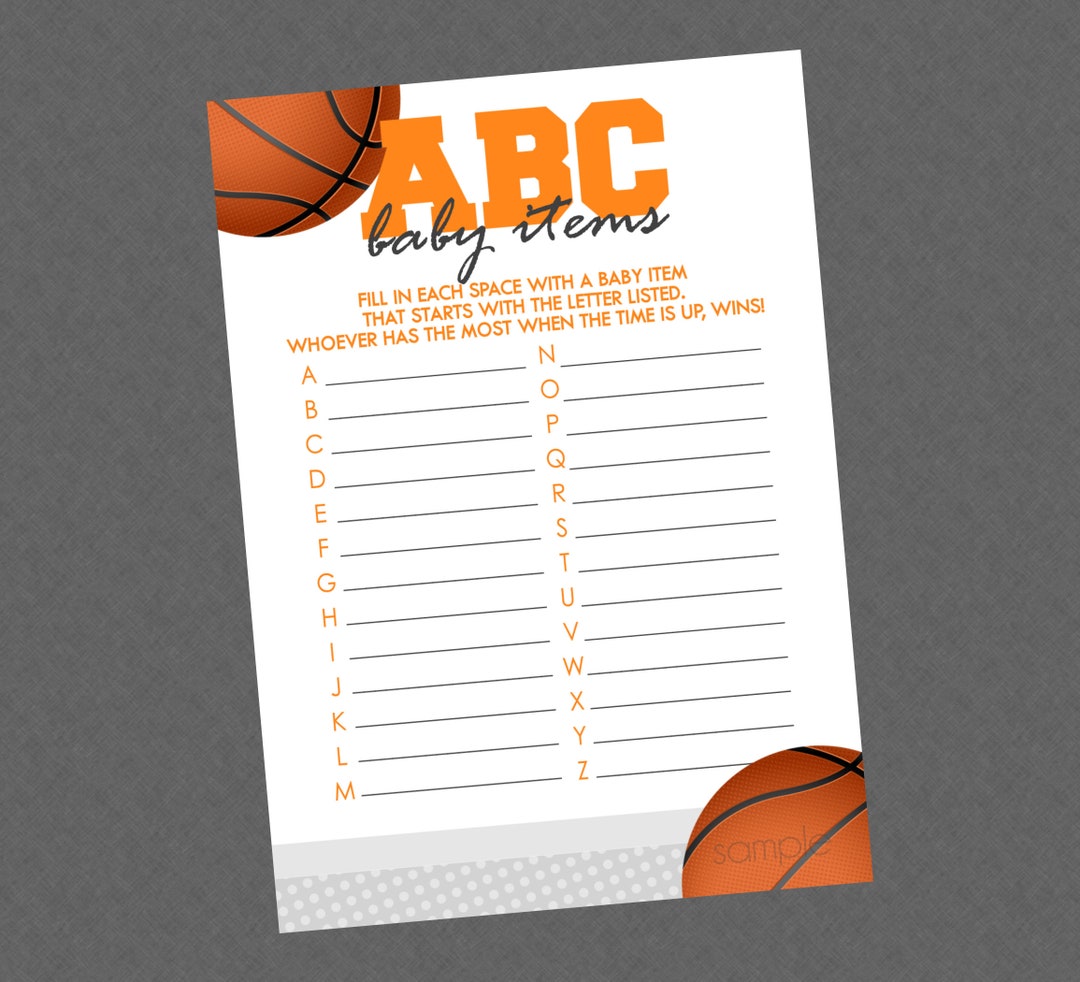 Basketball ABC Baby Shower Game - INSTANT DOWNLOAD - Basketball Baby ...