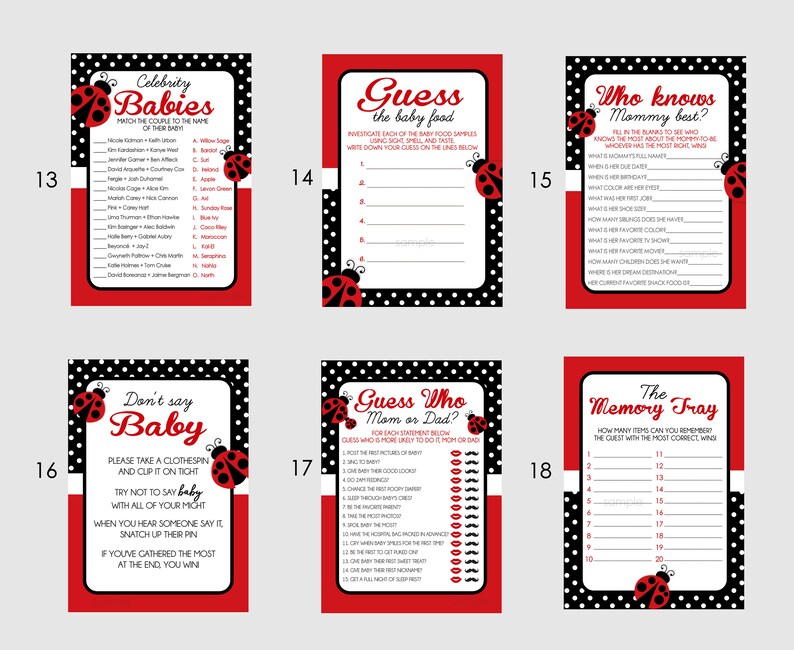 Ladybug Baby Shower Games - PICK ANY 5 - 30 Games to Choose From - Lady ...