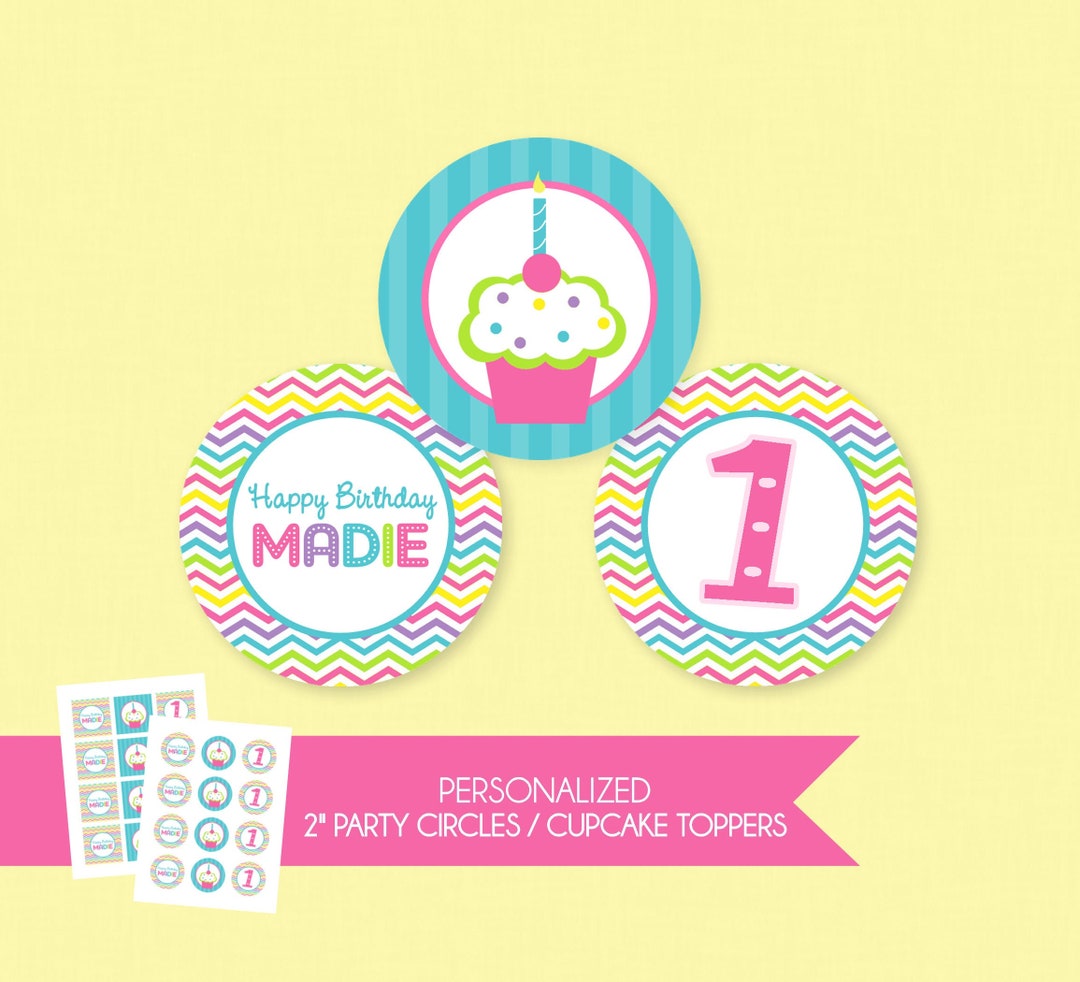 Little Cupcake Birthday Cupcake Toppers / Party Circles, Cupcake ...