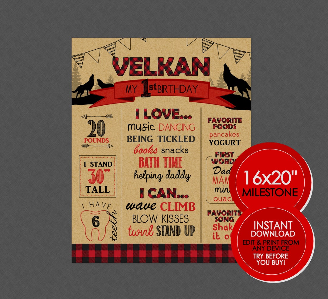 Lumberjack Birthday Milestone Poster - EDITABLE INSTANT DOWNLOAD ...