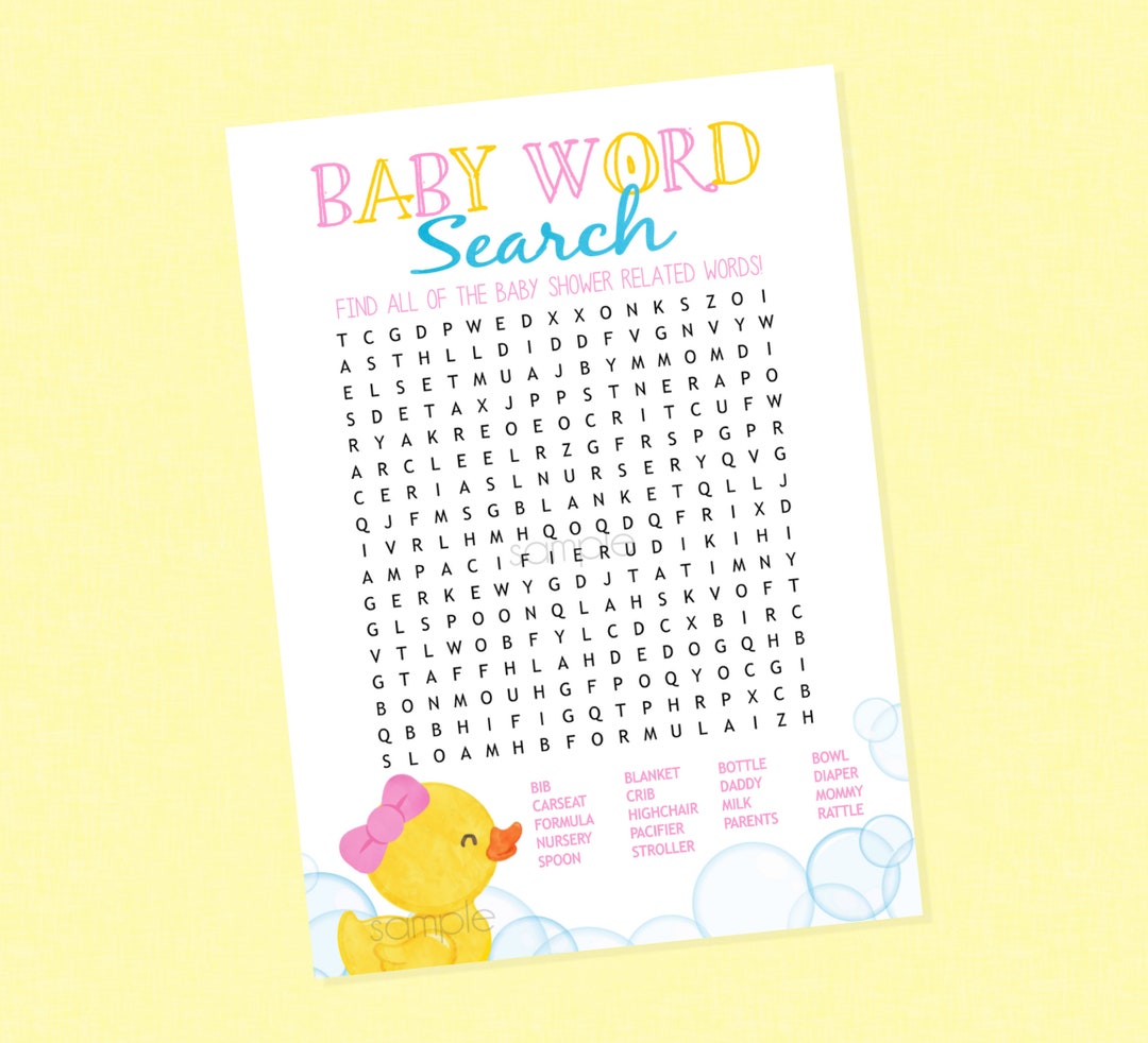 Girl Rubber Duck Baby Word Search Shower Game - INSTANT DOWNLOAD - Duck ...