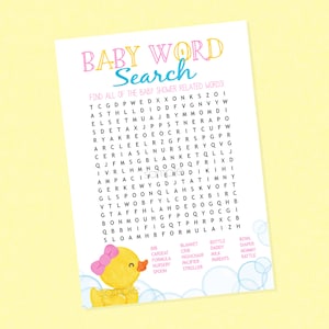 Girl Rubber Duck Baby Word Search Shower Game - INSTANT DOWNLOAD - Duck ...