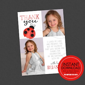 Lady Bug Photo Thank You EDITABLE INSTANT DOWNLOAD Lady Bug Birthday ...