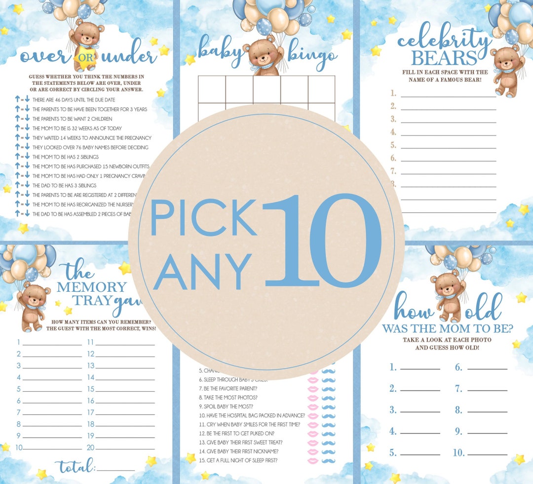 Bear Baby Shower Games - PICK ANY 10 - 30 Games to Choose From - Bearly ...