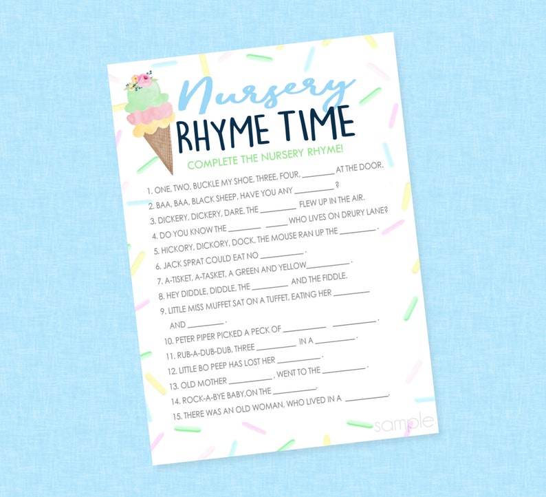 Ice Cream Nursery Rhyme Shower Game INSTANT DOWNLOAD Ice - Etsy