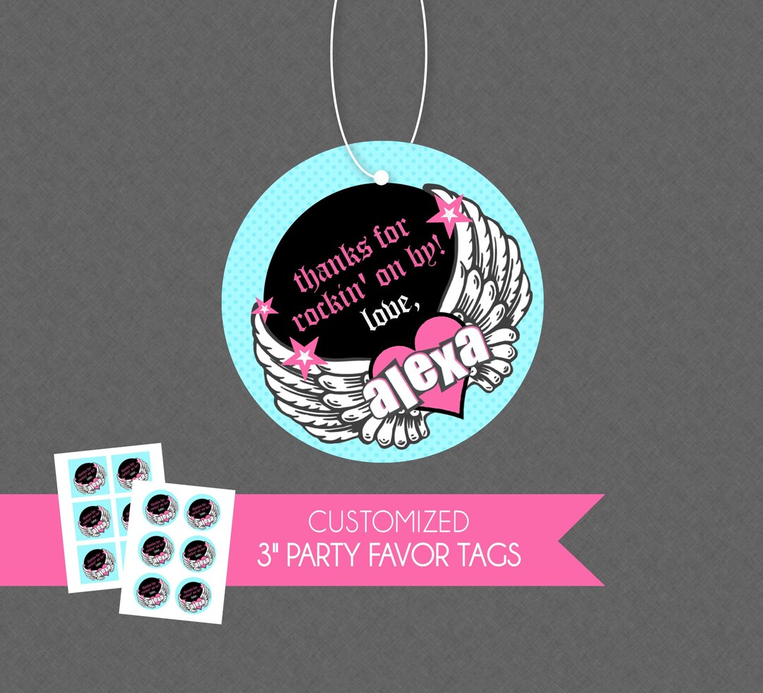 Girl Rockstar Favor Tags, Rocker Girl Thank You Tag, Rockstar Favor Tag ...