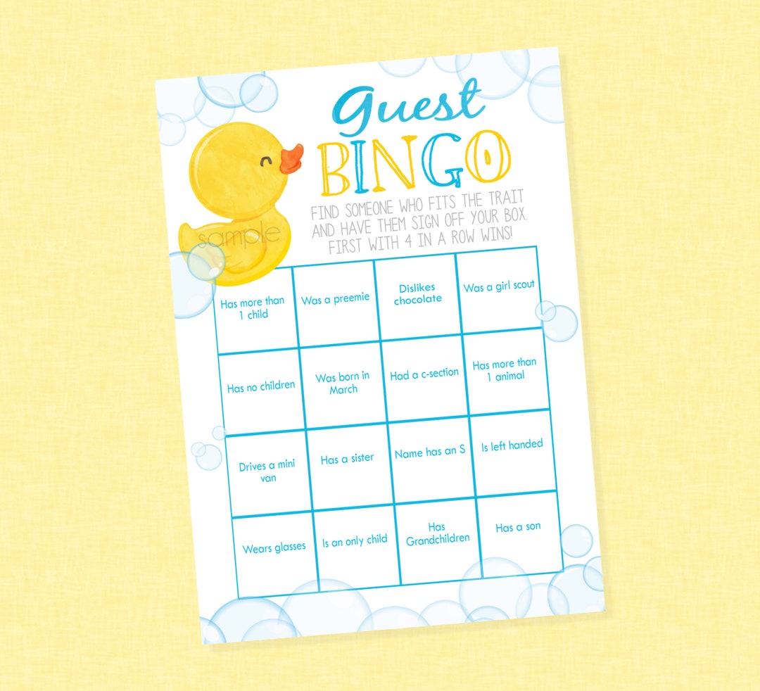 Rubber Duck Guest Bingo Baby Shower Game - INSTANT DOWNLOAD - Duck Baby ...
