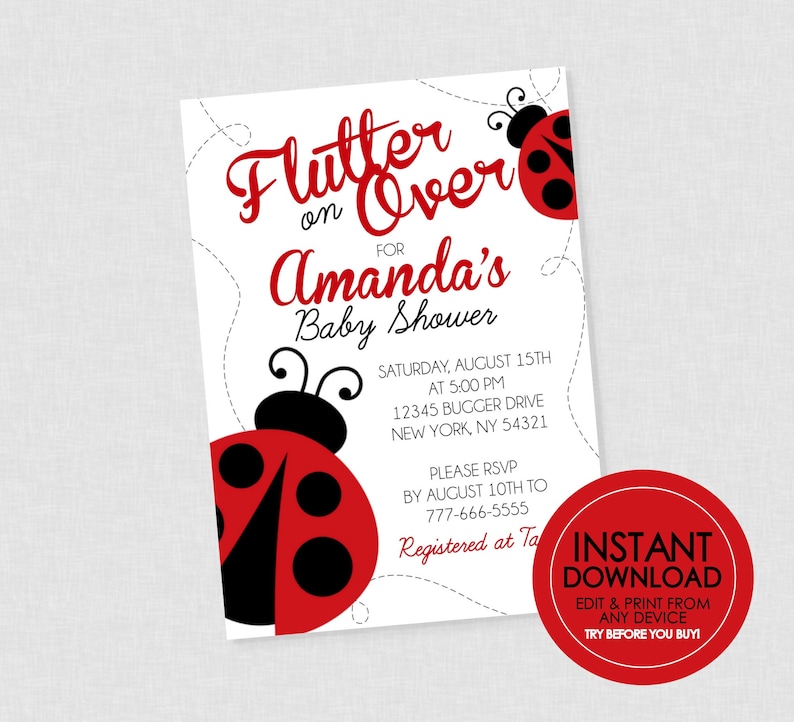 Ladybug Baby Shower Invitation EDITABLE INSTANT DOWNLOAD - Etsy