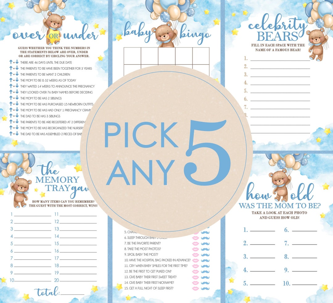Bear Baby Shower Games - PICK ANY 5 - 30 Games to Choose From - Bearly ...