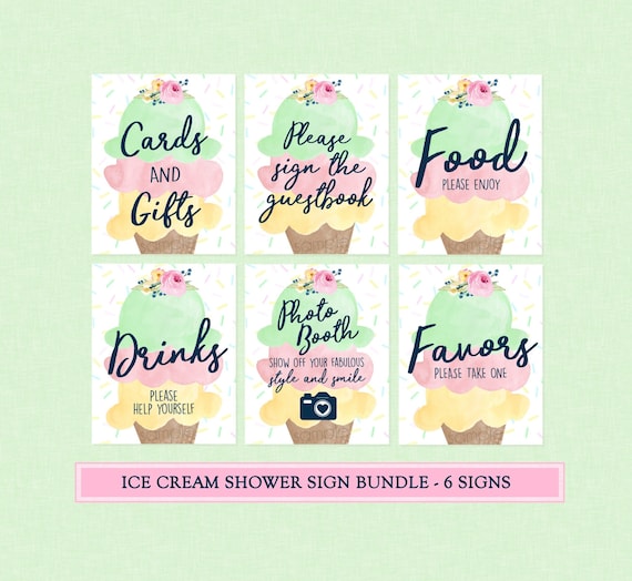 Ice Cream Shower Sign Pack INSTANT DOWNLOAD Ice Cream - Etsy