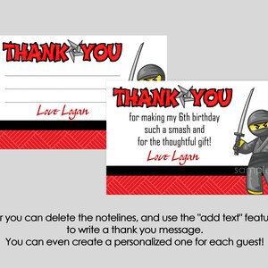 Ninja Birthday Thank You - EDITABLE INSTANT DOWNLOAD - Ninja Thank You ...