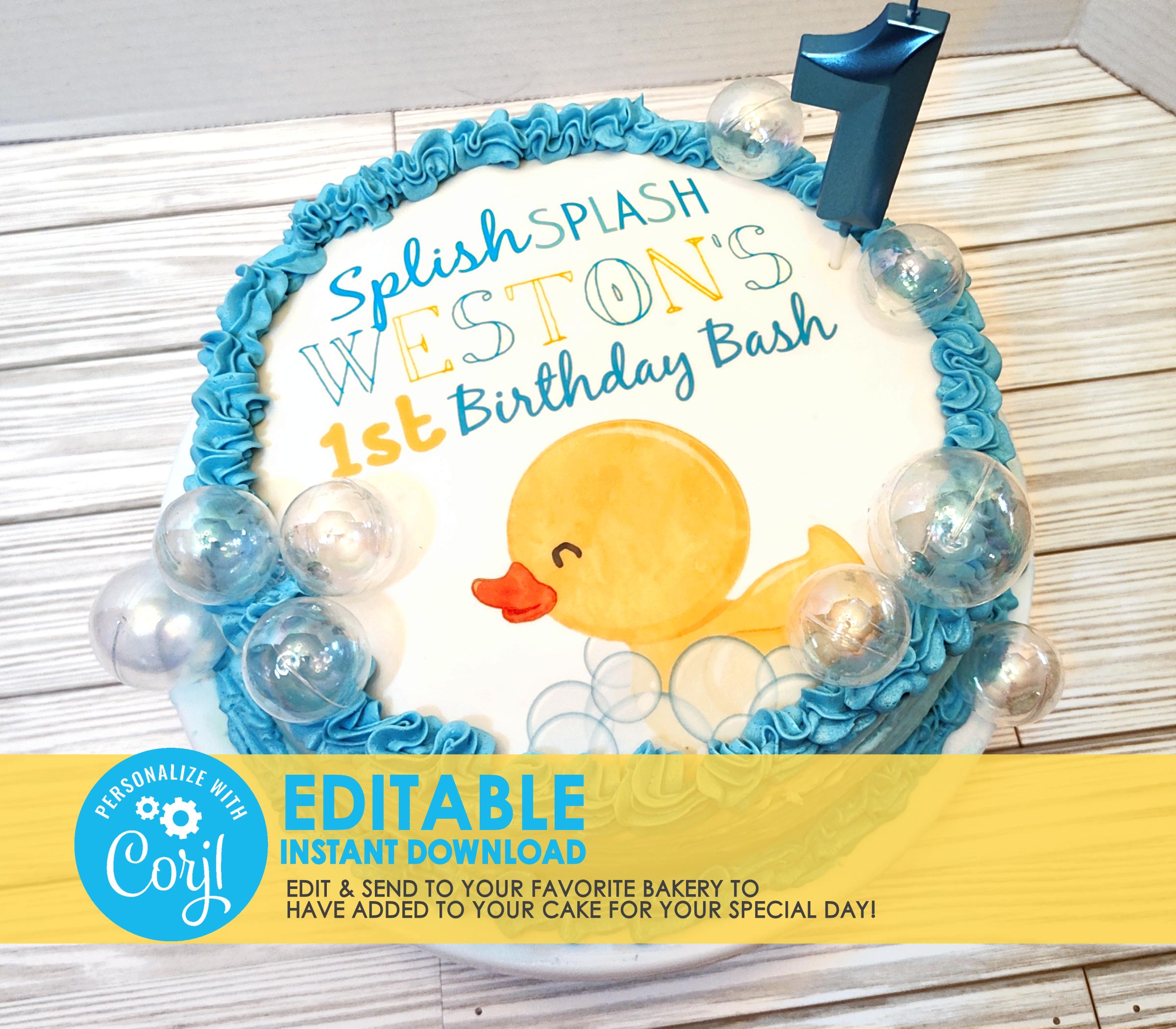 Editable Edible Rubber Duck Birthday Personalized Round Cake Topper ...