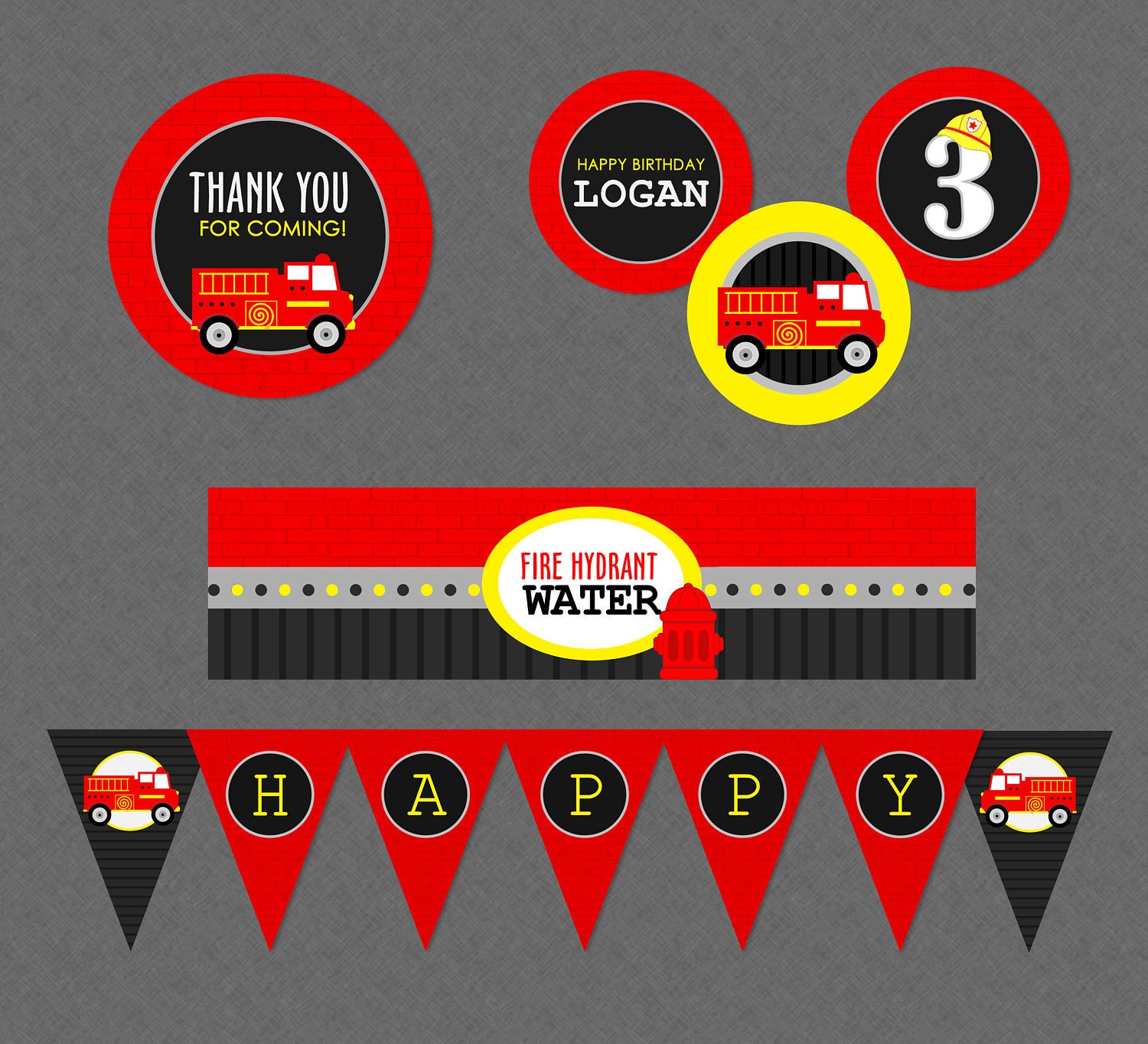 Firetruck Birthday Mini Party Pack Firetruck Birthday Fire | Etsy
