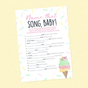 Ice Cream Name That Song Baby Shower Game - INSTANT DOWNLOAD - Ice ...