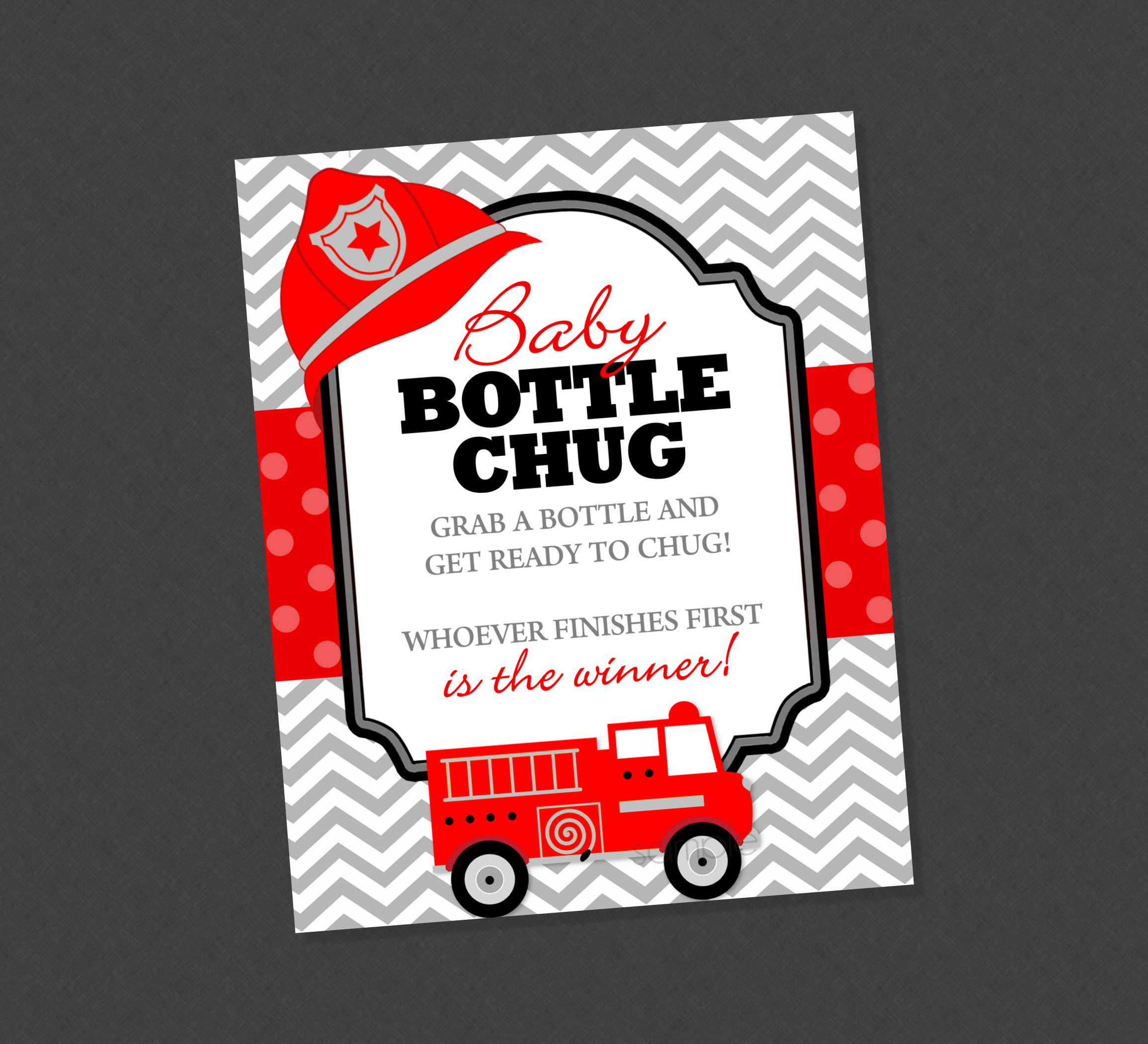 Firetruck Bottle Chug Baby Shower Game - INSTANT DOWNLOAD - Firetruck ...