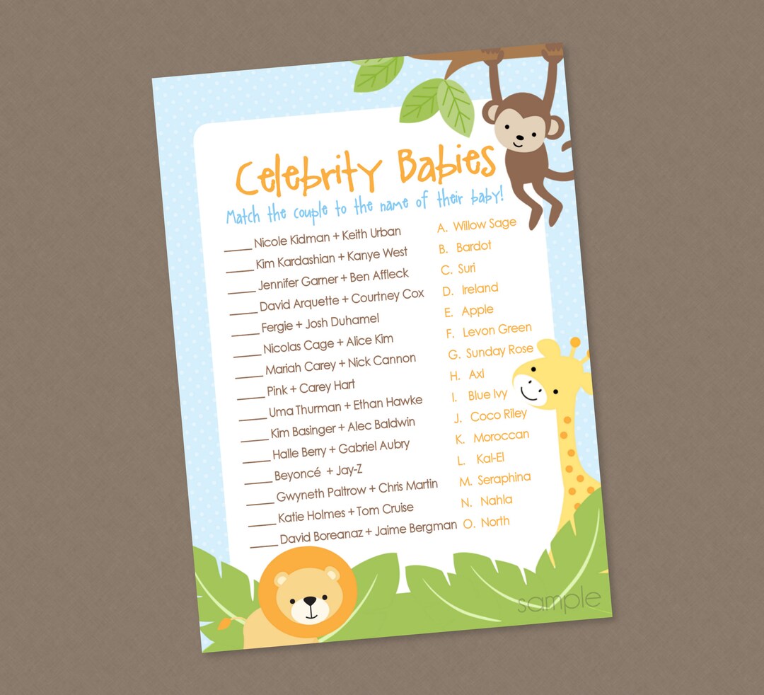 Safari Celebrity Babies Shower Game - INSTANT DOWNLOAD - Jungle Shower ...
