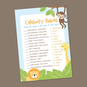 Safari Celebrity Babies Shower Game - INSTANT DOWNLOAD - Jungle Shower ...