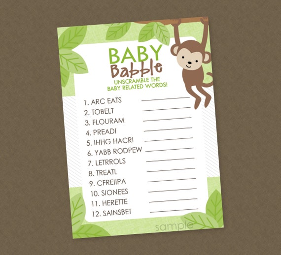 Monkey Baby Shower Word Search